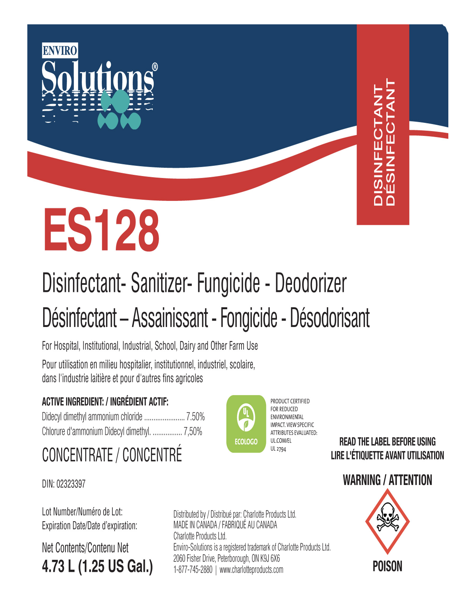 ES128 Disinfectant - Sanitizer - Fungicide - Deodorizer - QualiCan QAP Services Inc.